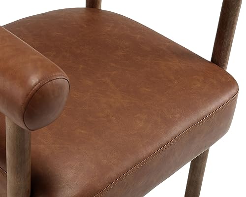 VESCASA Upholstered Dining Chairs with Natural Brush Wood Legs, Faux Leather Mid-Century Modern PU Dining Chairs with Curve Padded Open Back for Dining Room, Kitchen, Set of 2, Brown