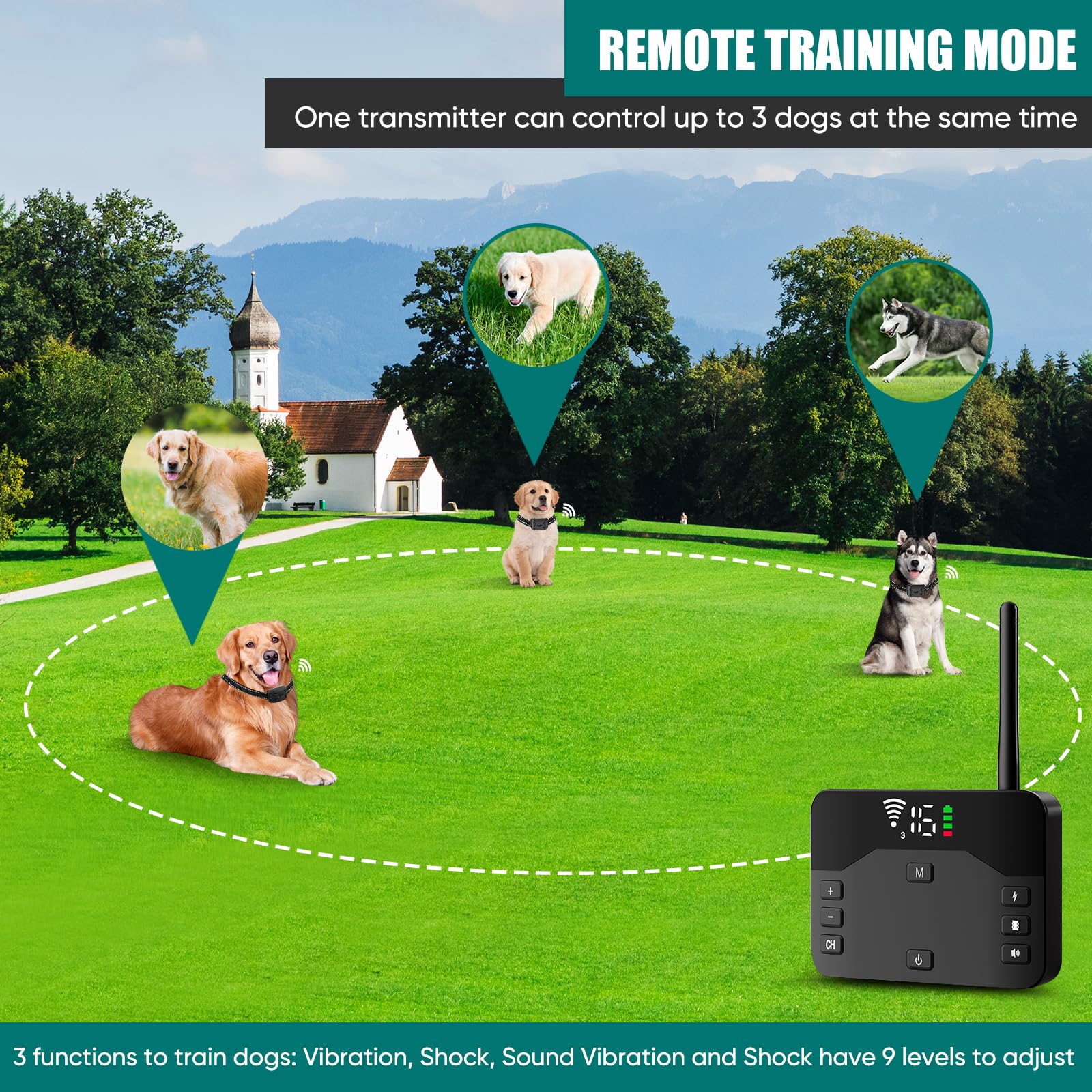 ABHY Wireless Dog Fence, Electric Fence System for 2 Dogs, Pet Perimeter Fence and Remote Training Collar 2-in-1,Adjustable Wireless Dog Collar,Suitable Dogs