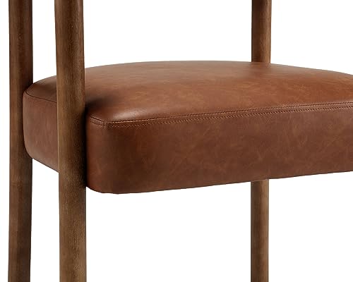 VESCASA Upholstered Dining Chairs with Natural Brush Wood Legs, Faux Leather Mid-Century Modern PU Dining Chairs with Curve Padded Open Back for Dining Room, Kitchen, Set of 2, Brown
