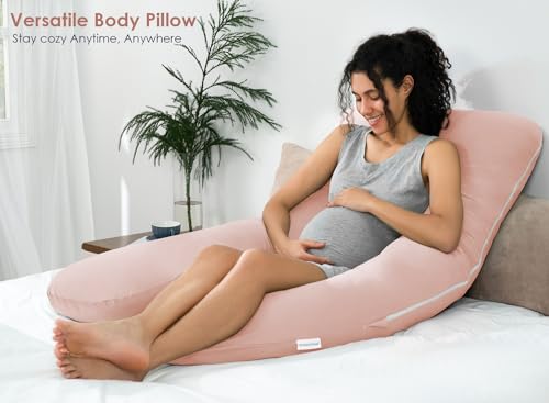 QUEEN ROSE Cooling Pregnancy Pillows, U Shaped Full Body Maternity Pillow for Pregnant Support, Rayon Derived from Bamboo, Buttery Soft, Super Breathable for Hot Sleeper, Peach