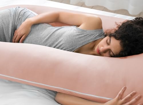 QUEEN ROSE Cooling Pregnancy Pillows, U Shaped Full Body Maternity Pillow for Pregnant Support, Rayon Derived from Bamboo, Buttery Soft, Super Breathable for Hot Sleeper, Peach