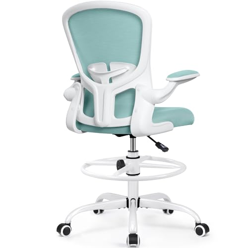 FelixKing Drafting Chair, Tall Office Chairs with Footrest Ring, Home Standing Desk High Chair with Lumbar Support Adjustable Counter Height Ergonomic Swviel Rolling Chairs for Working (Light Blue)