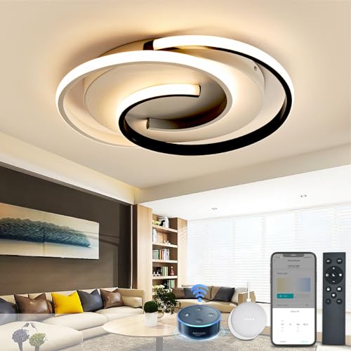IEANL Smart Modern Ceiling Light,LED Ceiling Lights with Alexa Google Home,Dimmable Flush Mount Chandelier Fixture,Remote Control Ring Ceiling Lamp for Living Room Bedroom Dining Room, TY-1951