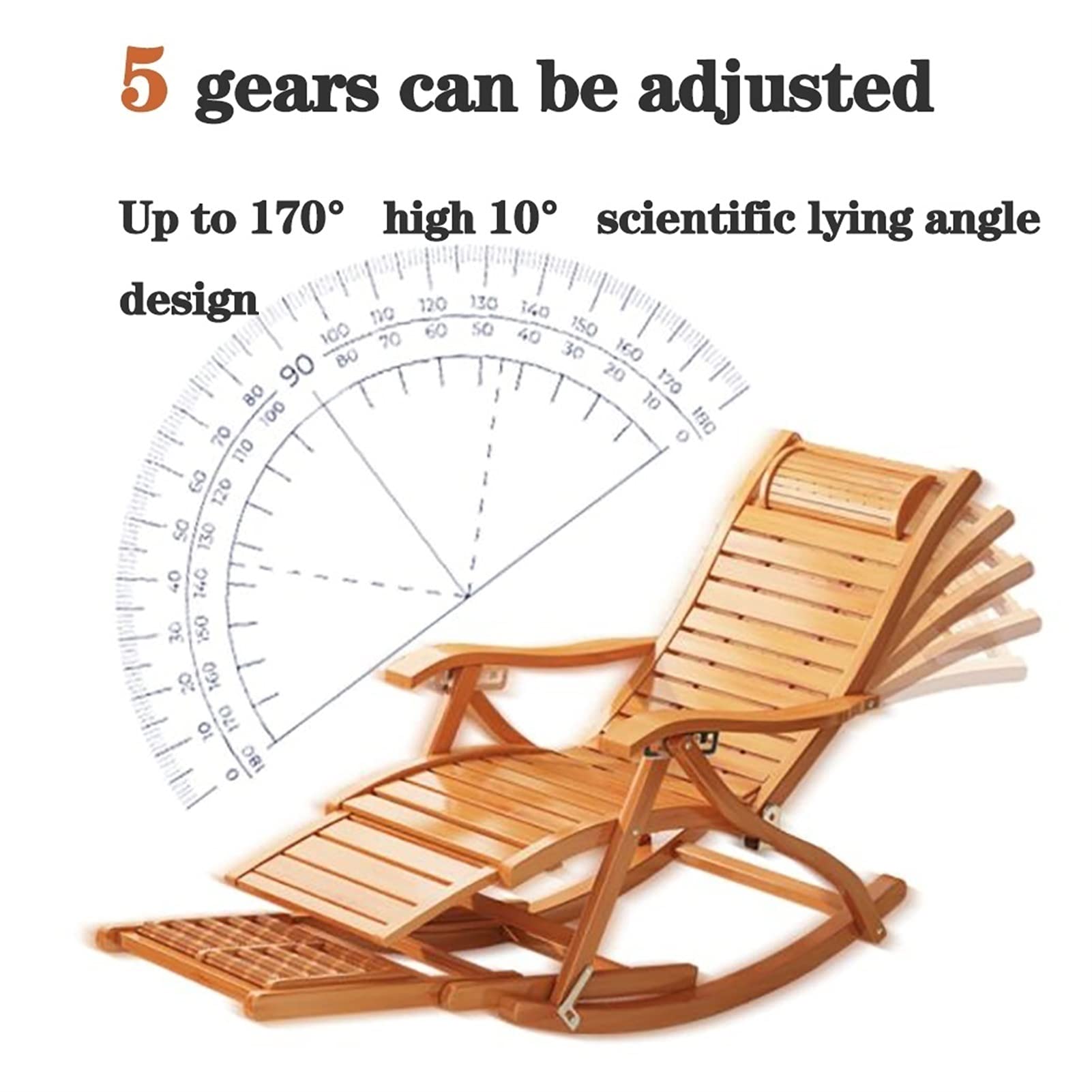 Wooden Folding Rocking Chair Zero Gravity Chair Garden Deck Chairs Reclining Sun Lounger Chairs,Patio Rocking Chairs Bamboo Loungers for Heavy Duty Adults Elderly