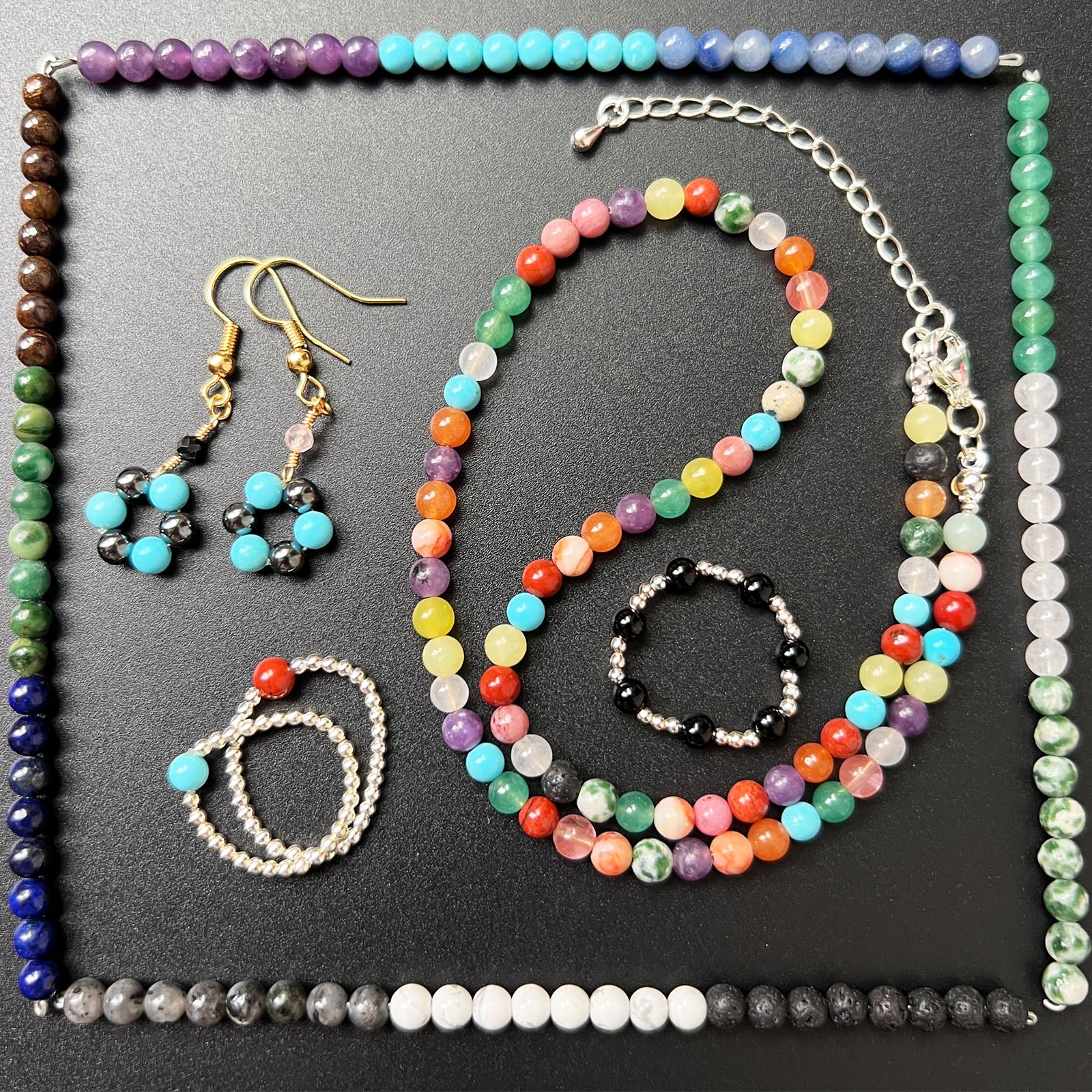 CHCCOYE 4mm Natural Round Stone Beads Gemstone Beading Loose Gemstone Beads DIY Smooth Beads for Bracelet Necklace Earrings Jewelry Making (4mm Stone Beads 600pcs, 24Colours)
