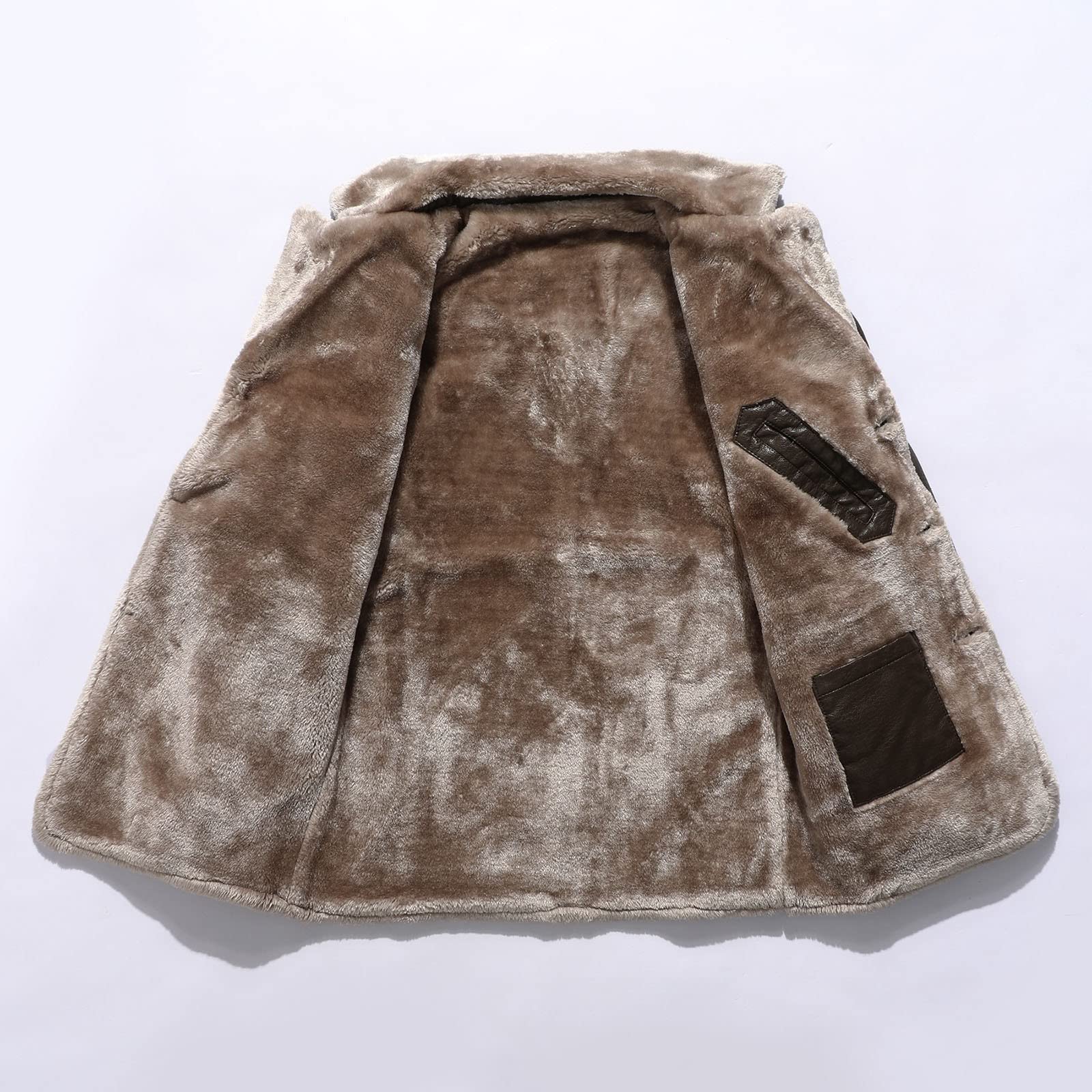 WOSJKDJ Mens Leather Jacket 3/4 Length Faux Leather Fur Coat Warm Winter Long PU Leather Jacket Lined Duster Trench Coat