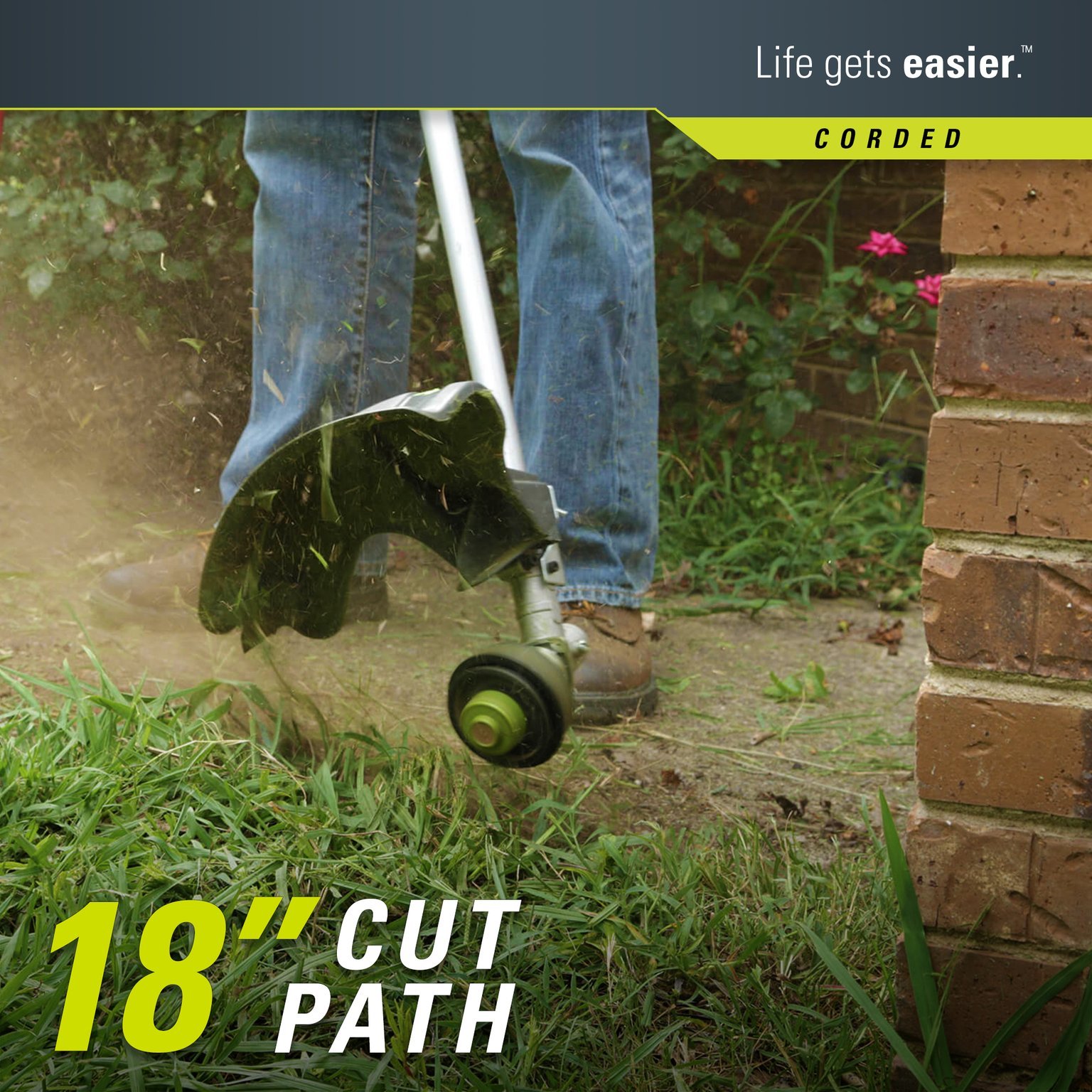 Greenworks 4 Amp 22" Corded Electric Dual-Action Hedge Trimmer & 10 Amp 18-Inch Corded String Trimmer (Attachment Capable), 21142