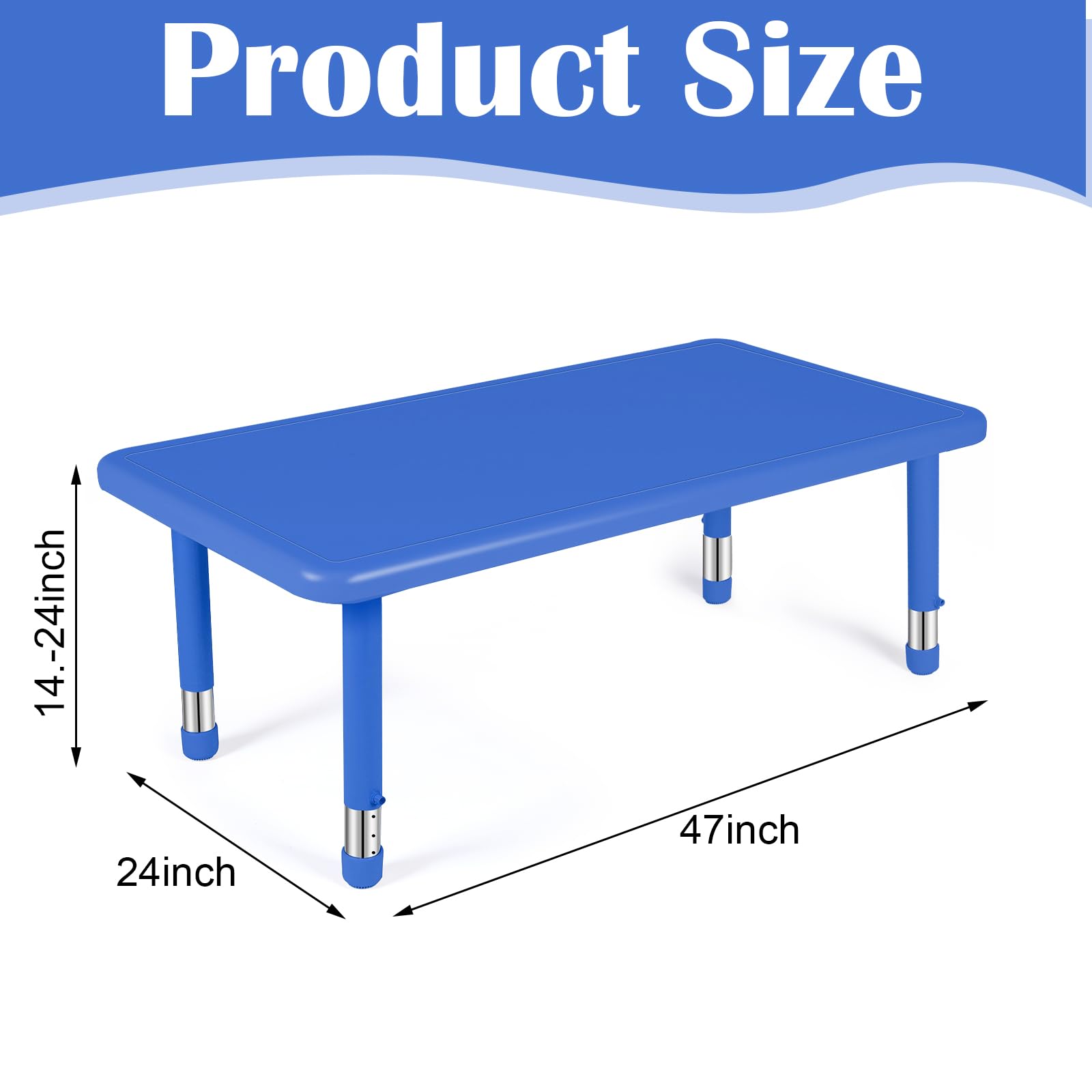 Ripeng 24" W x 47" L Rectangular Plastic Height Adjustable Activity Table with Large Dry Erase Table Top for Classrooms Toddler Furniture for Daycare, Daycare, Homes, Cornflower, etc (Blue,2 Pcs)