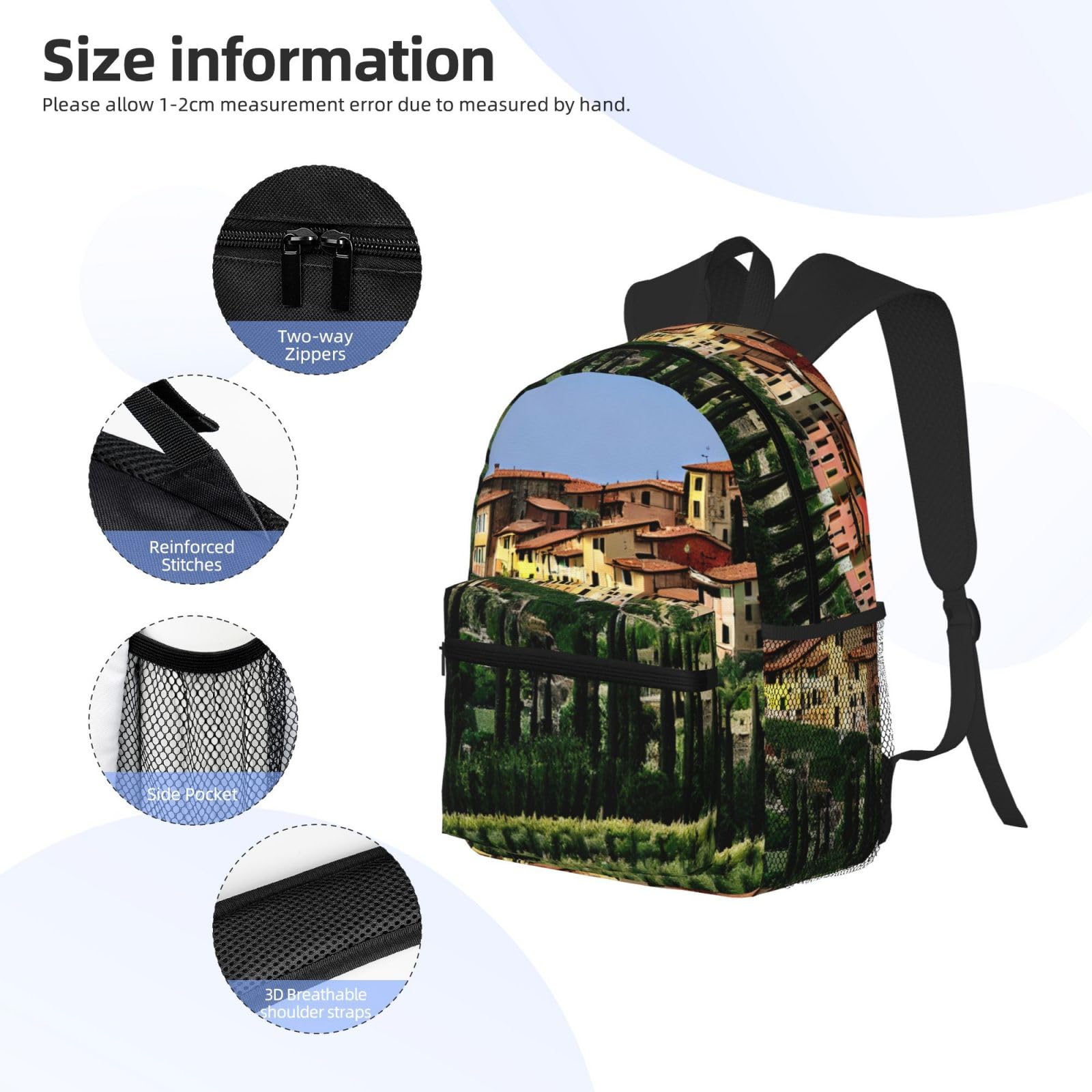 Lightweight Laptop Backpack,Casual Daypack Travel Backpack Bookbag Work Bag for Men and Women-Italy-Tuscan