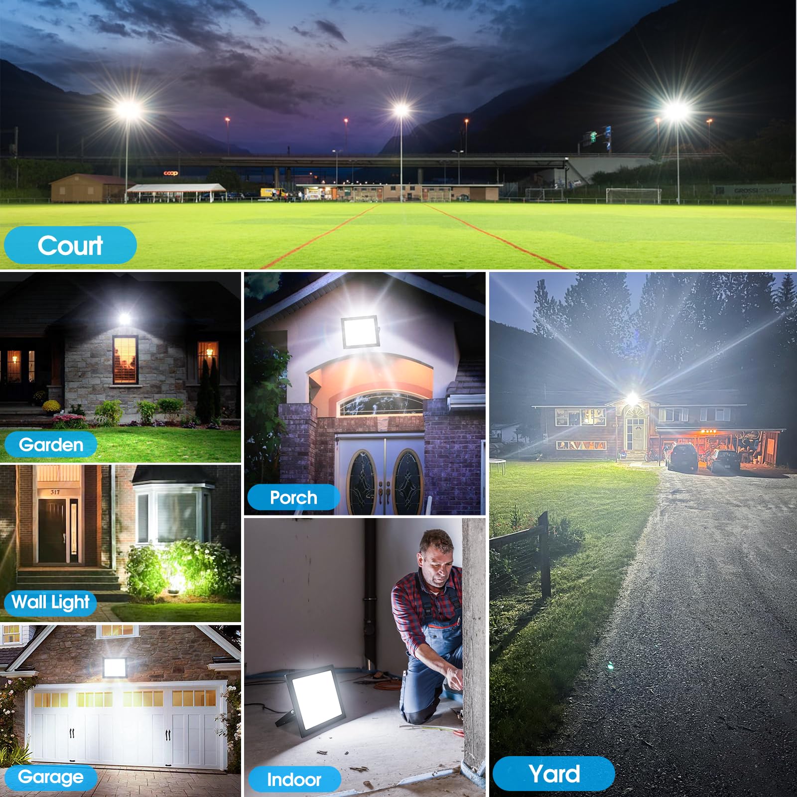 Yolovis Flood Lights Outdoor with Plug,100W 10000LM Super Bright LED Work Light,IP66 Waterproof Security Light,Outside Floodlight for Garage,2 Pack