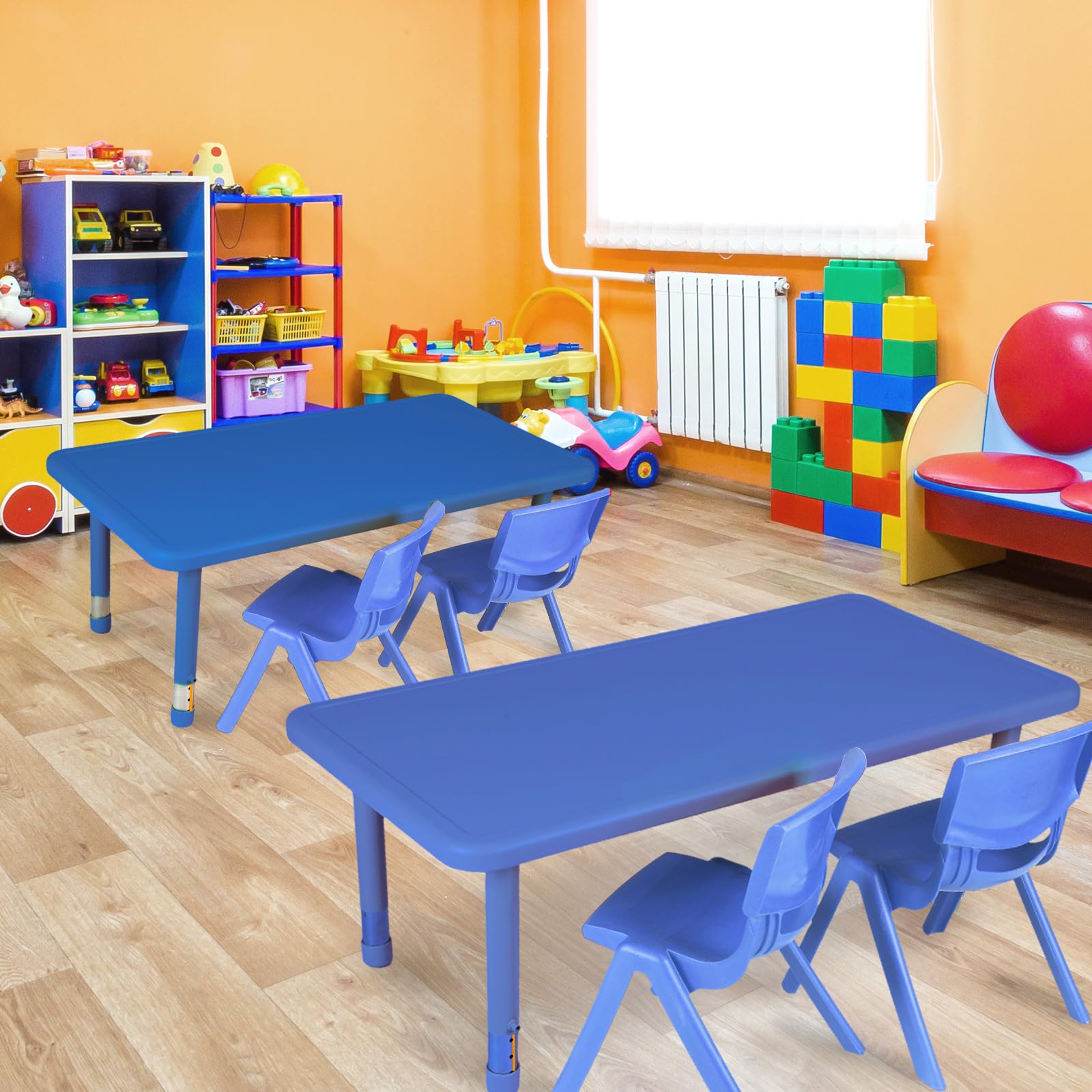 Ripeng 24" W x 47" L Rectangular Plastic Height Adjustable Activity Table with Large Dry Erase Table Top for Classrooms Toddler Furniture for Daycare, Daycare, Homes, Cornflower, etc (Blue,2 Pcs)