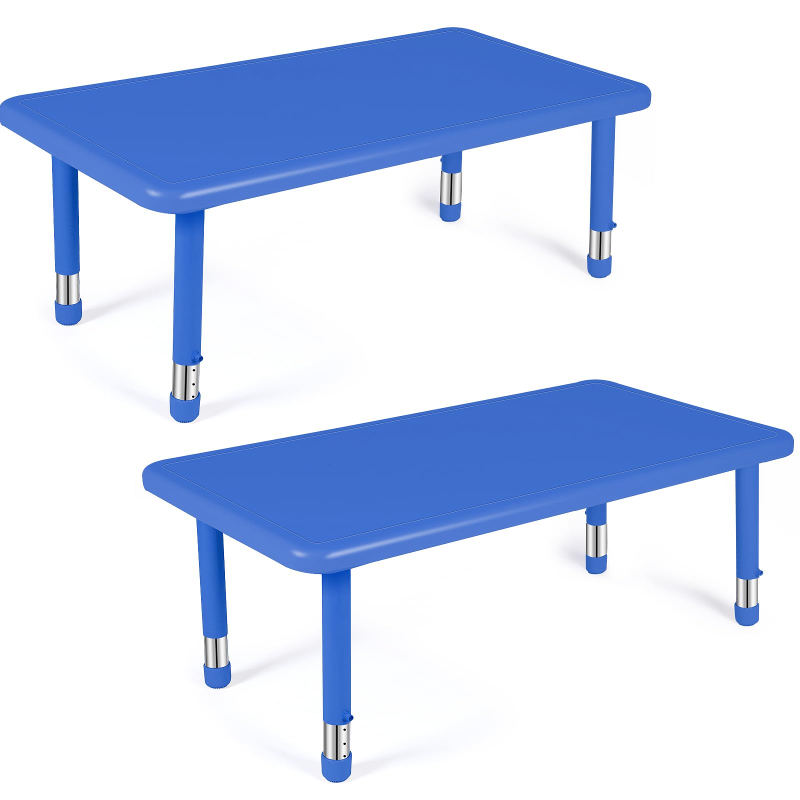 Ripeng 24" W x 47" L Rectangular Plastic Height Adjustable Activity Table with Large Dry Erase Table Top for Classrooms Toddler Furniture for Daycare, Daycare, Homes, Cornflower, etc (Blue,2 Pcs)