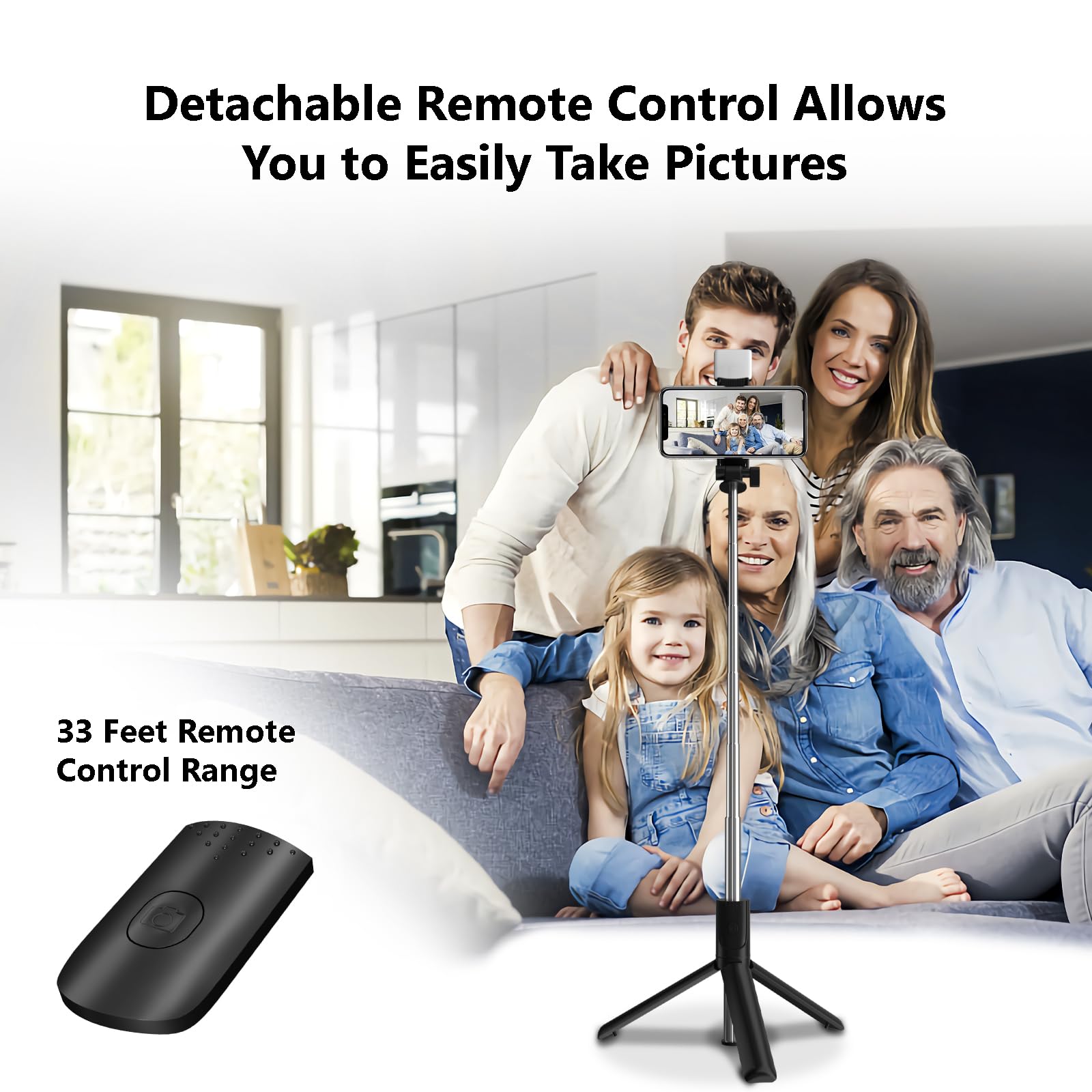 Selfie Stick, 40 in Retractable Phone Tripod with Wireless Remote Control & Light, Portable Selfie Stick Tripod for Photograph, Live Streaming, Video Recording, Compatible with All Cellphones