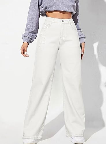 Astylish White Jeans for Women High Waisted Flare Wide Leg Mom Stretchy Y2K Denim Pants Size 16