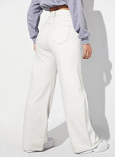 Astylish White Jeans for Women High Waisted Flare Wide Leg Mom Stretchy Y2K Denim Pants Size 16