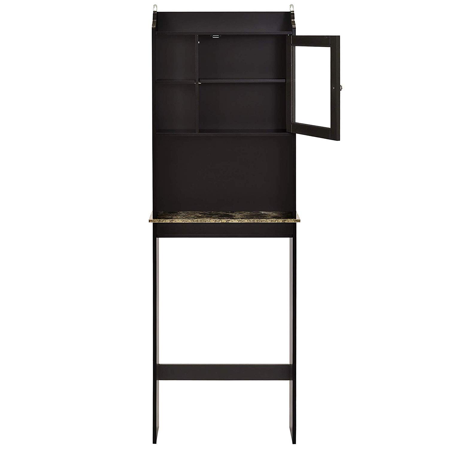 WISCLASS Over-The-Toilet Storage Cabinet, Bathroom Organizer Space Saver, Modern Wood Design with Silver Metal Handles and Removable Panel, Black