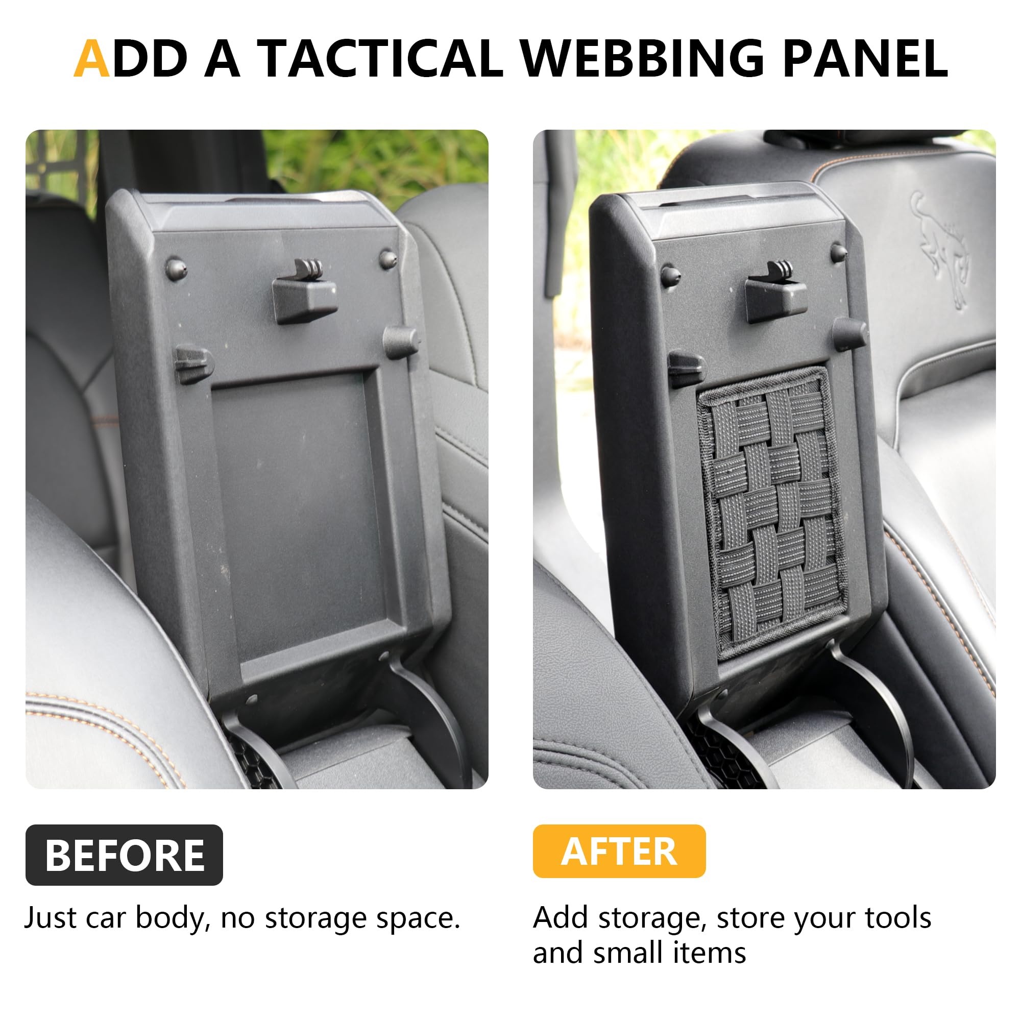 RERPRO Center Console Organizer Storage Compatible with 2021 2022 2023 2024 2025 Ford Bronco 2/4 Door Interior Accessories Armrest Tactical Webbing Molle Panel, 1 Pack Black