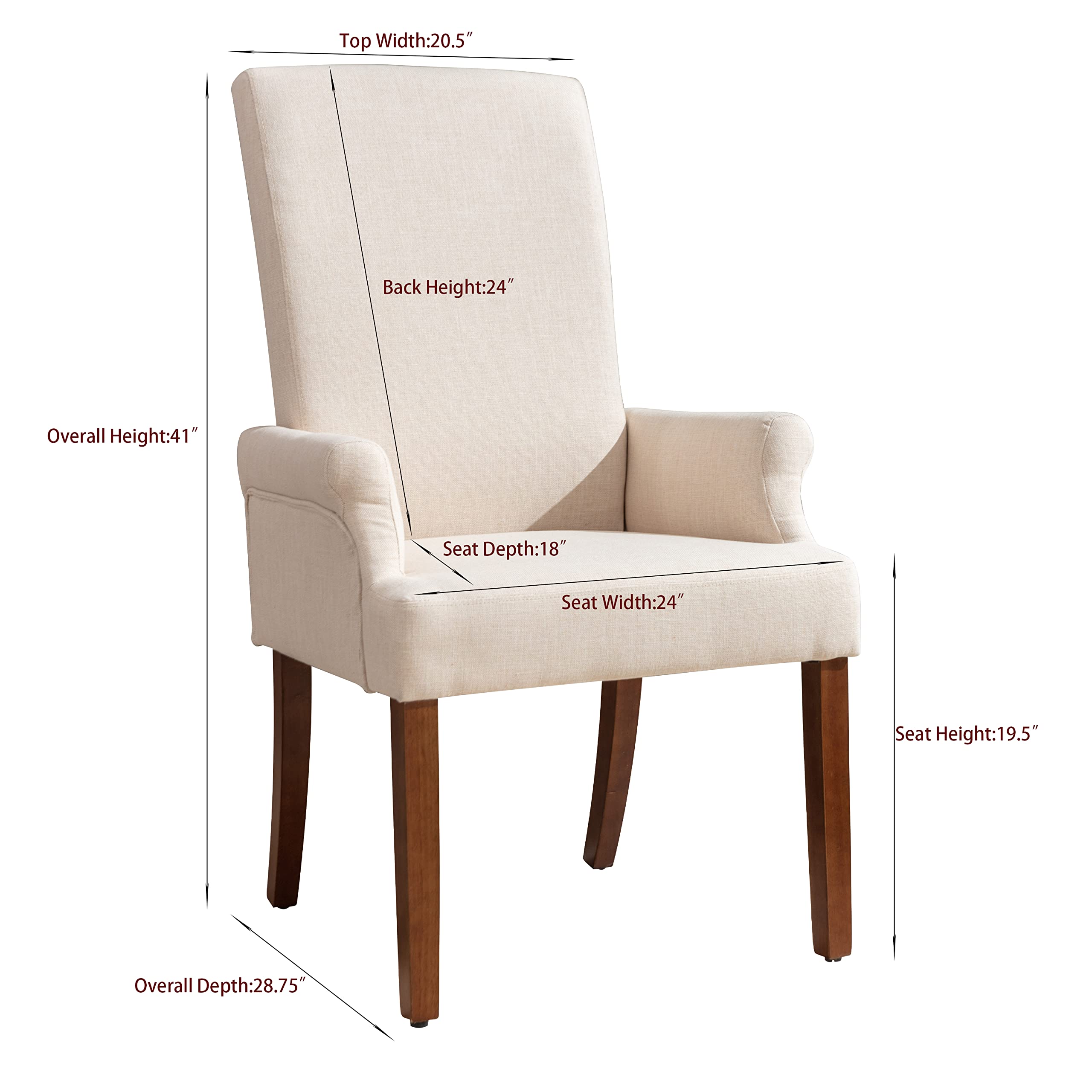 Restworld Dining Room Chairs with Arms,Tufted Upholstered High Back Nailed Trim with Untique Oak Wood Legs for Kitchen Restaurant Room Bedroom (Ivory, SingleA)