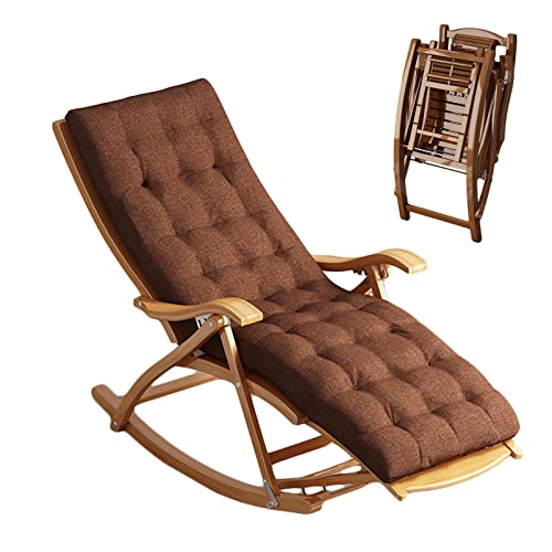 Lounge Chair, Sun Lounger Rocking Chairs for Adults Wood with Extra Thick Padded Adult Easy Chair Bamboo Balcony Lounge Chair Foldable Load-Bearing 200kg