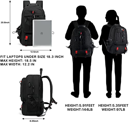 INSAVANT Travel Backpack for Mens 18.3 Inch with Laptop Sleeve and Shoe Compartment, Computer Backpacks with USB Charging Port, Durable Hiking Work Business Daypack for Women
