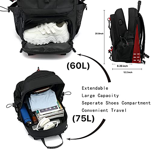 INSAVANT Travel Backpack for Mens 18.3 Inch with Laptop Sleeve and Shoe Compartment, Computer Backpacks with USB Charging Port, Durable Hiking Work Business Daypack for Women