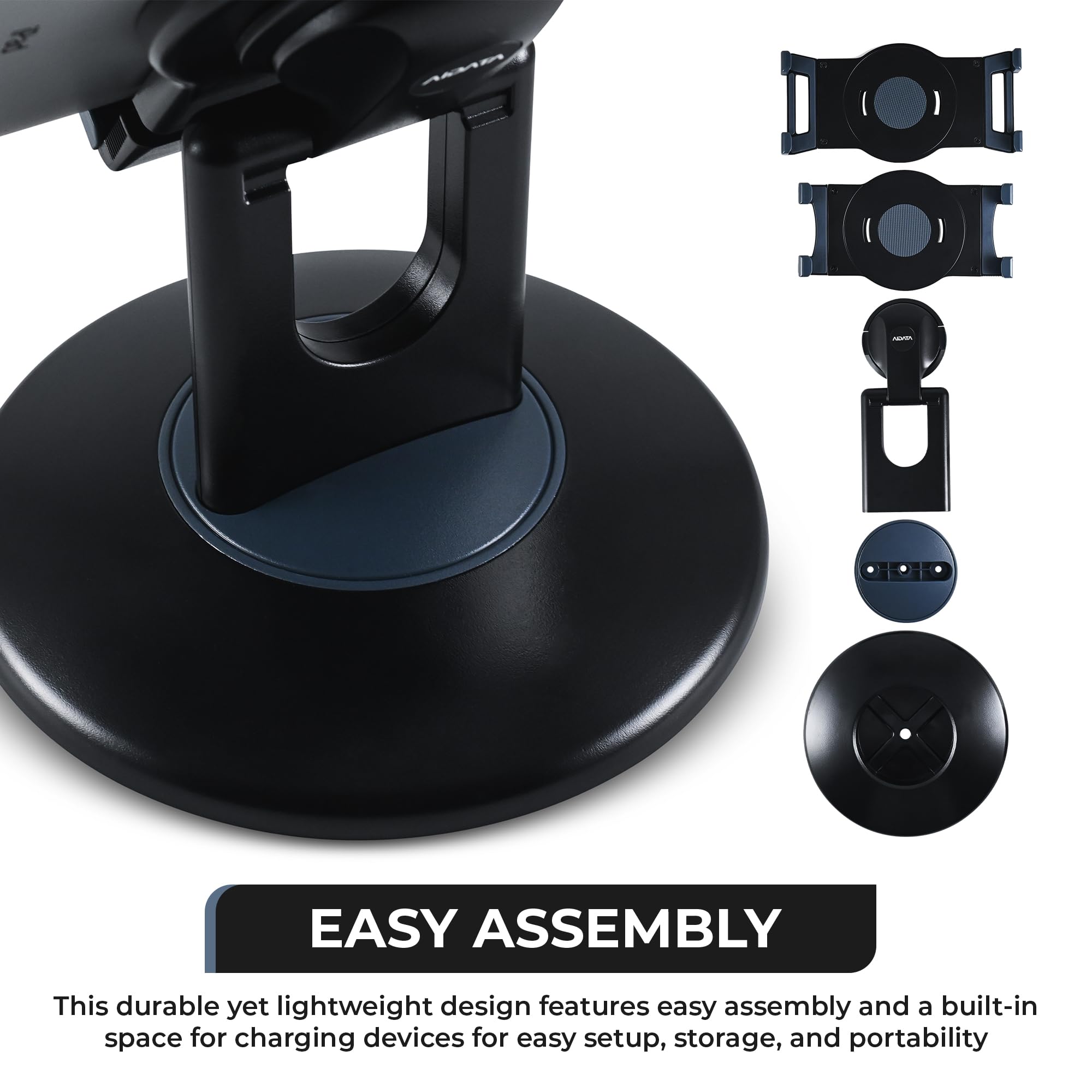 Aidata Tablet Stand - Compatible with iPad, iPad Mini, and Most 6-Inch-13-Inch Tablets, Adjustable Commercial POS Holder with 360-Degree Swivel, for Retail, Classroom, Business, and Home, Black