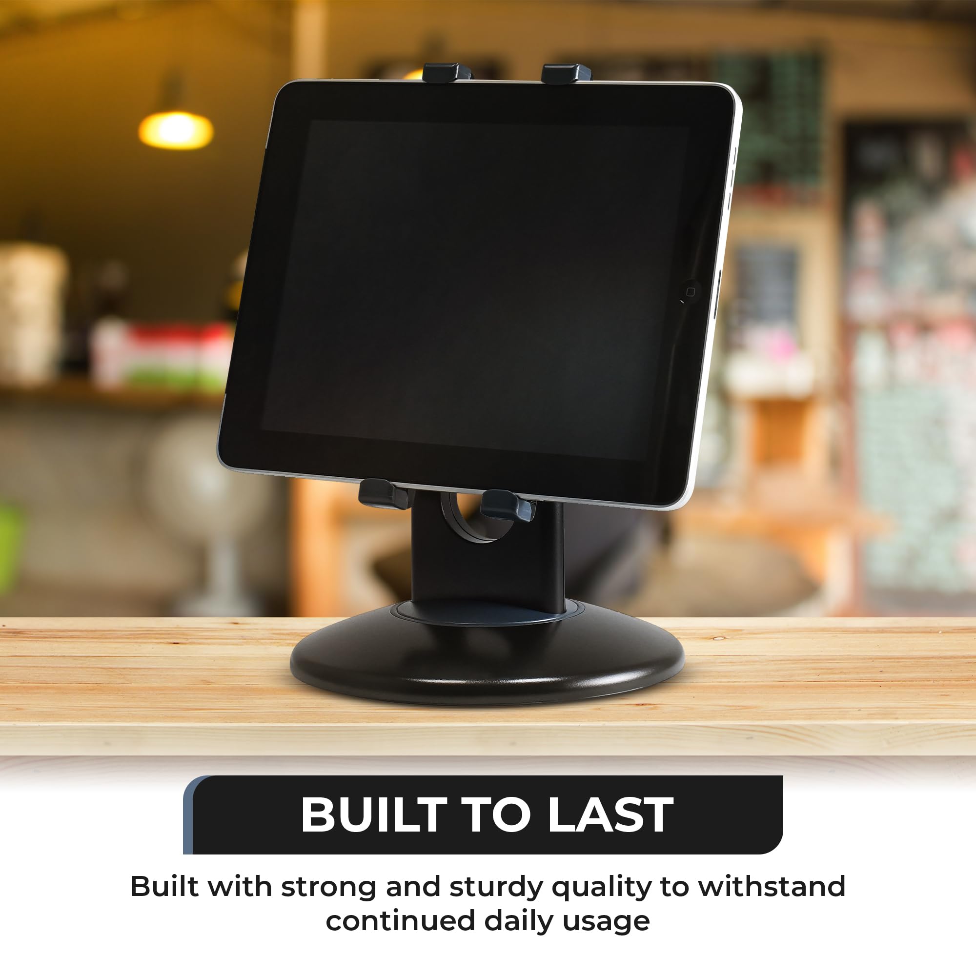 Aidata Tablet Stand - Compatible with iPad, iPad Mini, and Most 6-Inch-13-Inch Tablets, Adjustable Commercial POS Holder with 360-Degree Swivel, for Retail, Classroom, Business, and Home, Black