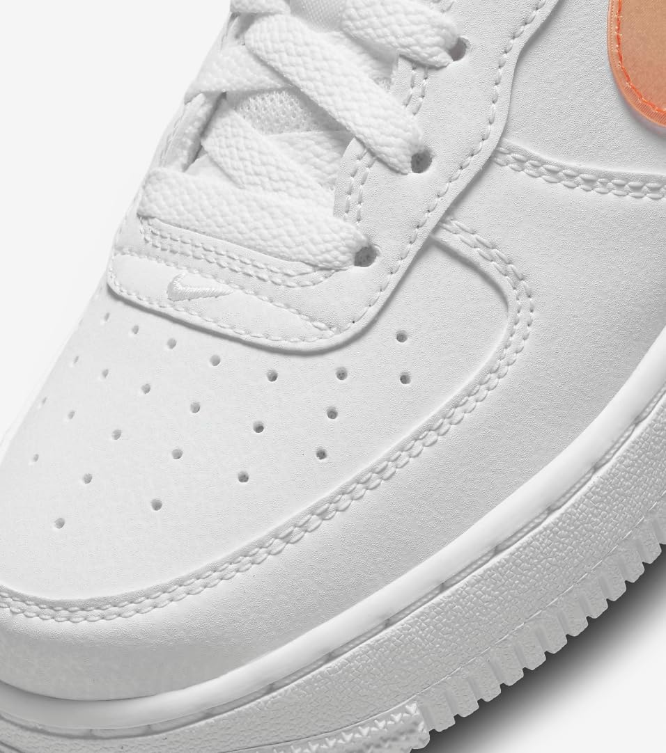 Nike Big Kid's Air Force 1, White/Safety Orange, 5.5 Big Kid