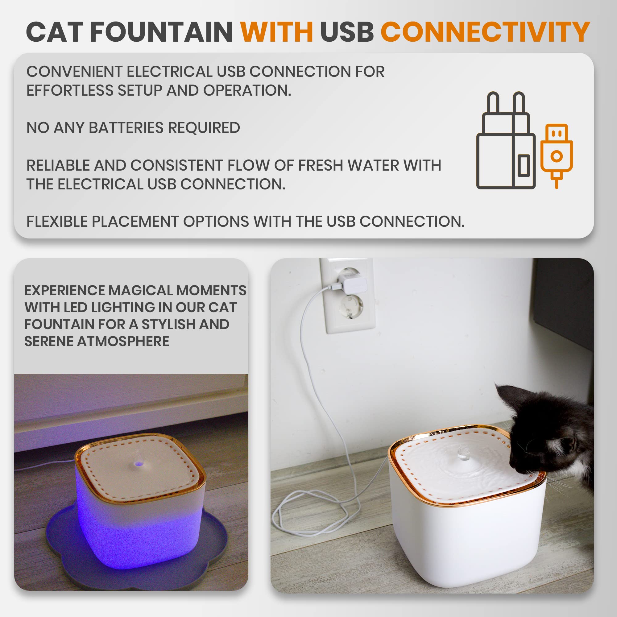 BESTIA Jack Cat Water Fountain - 67oz/2.5L Noise-Free, LED Light, Carbon Absorption Filter, Pet Water Fountain for Cats & Small Dogs (White, Polypropylene)