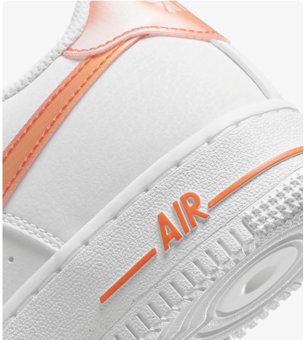 Nike Big Kid's Air Force 1, White/Safety Orange, 5.5 Big Kid