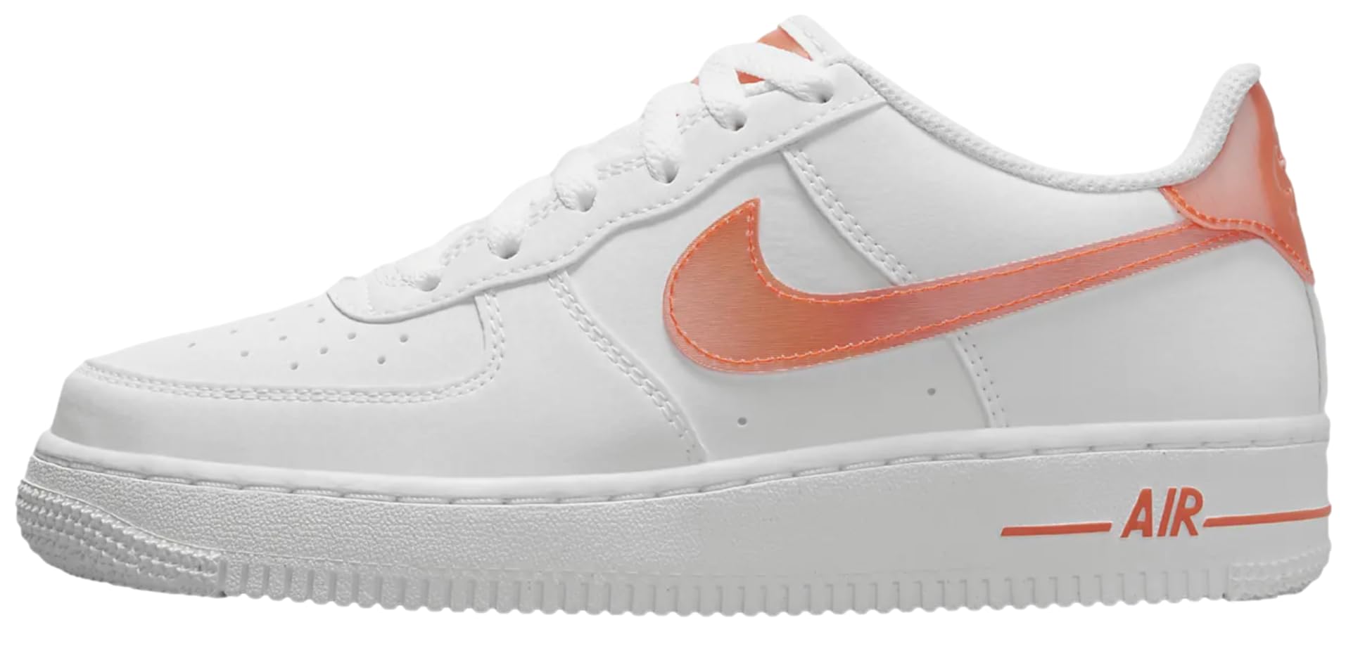 Nike Big Kid's Air Force 1, White/Safety Orange, 5.5 Big Kid