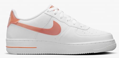 Nike Big Kid's Air Force 1, White/Safety Orange, 6 Big Kid