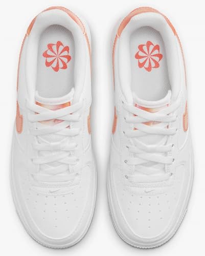 Nike Big Kid's Air Force 1, White/Safety Orange, 6 Big Kid