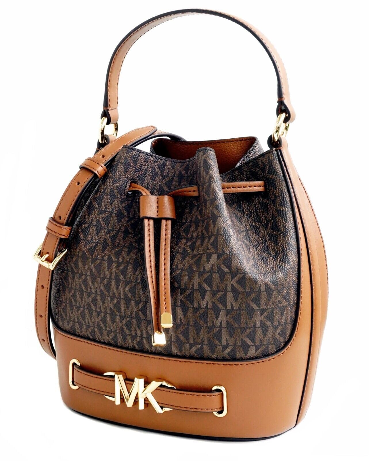 Michael Kors Reed Medium Belt Bucket Crossbody Handbag Brown MK Signature