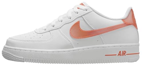 Nike Big Kid's Air Force 1, White/Safety Orange, 6 Big Kid