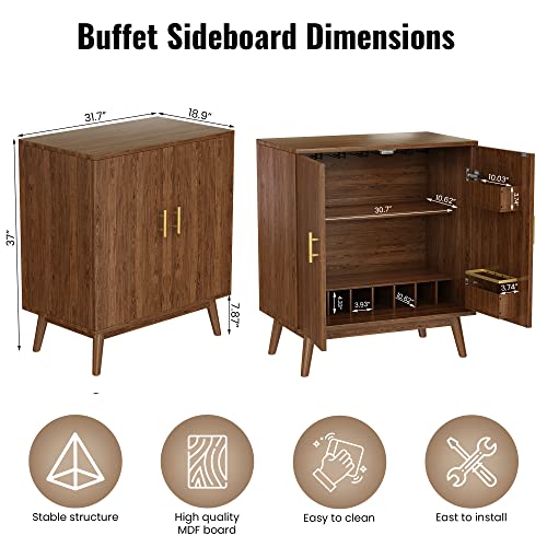 Lamerge Wine Bar Cabinet, Kitchen Storage Cabinet with Wine Rack and Shelves, Liquor Cabinet Coffee Bar Cabinet for Home Living Room, Kitchen, Hallway, Walnut