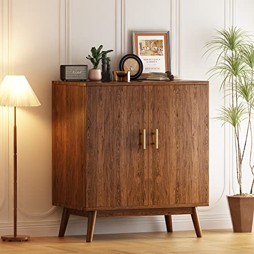 Lamerge Wine Bar Cabinet, Kitchen Storage Cabinet with Wine Rack and Shelves, Liquor Cabinet Coffee Bar Cabinet for Home Living Room, Kitchen, Hallway, Walnut