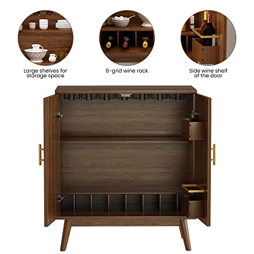 Lamerge Wine Bar Cabinet, Kitchen Storage Cabinet with Wine Rack and Shelves, Liquor Cabinet Coffee Bar Cabinet for Home Living Room, Kitchen, Hallway, Walnut