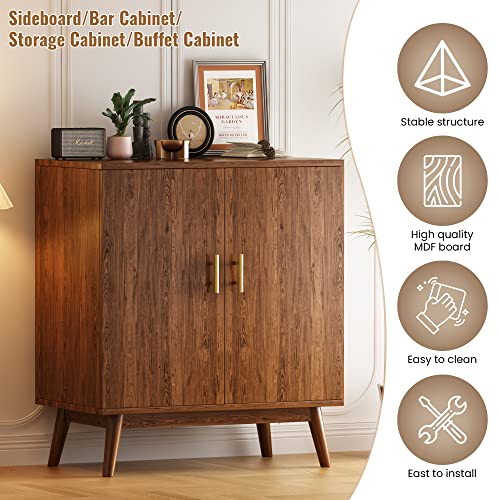 Lamerge Wine Bar Cabinet, Kitchen Storage Cabinet with Wine Rack and Shelves, Liquor Cabinet Coffee Bar Cabinet for Home Living Room, Kitchen, Hallway, Walnut