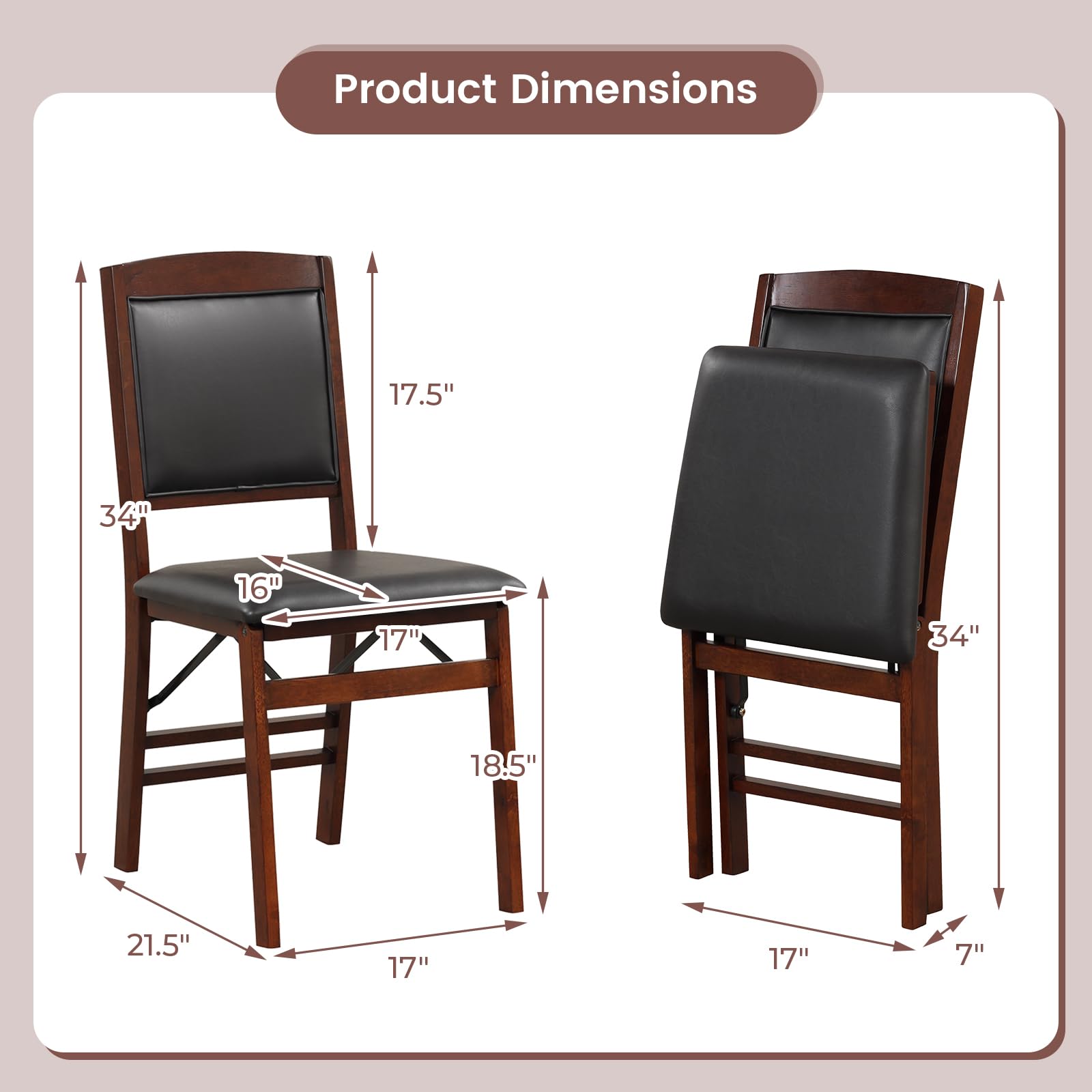 GOFLAME Folding Dining Chairs Set of 2, Foldable Chairs with PVC Padded Seat & High Backrest, Wooden Side Chairs, 2 Pack Dining Chairs for Living Room, Kitchen, Restaurant