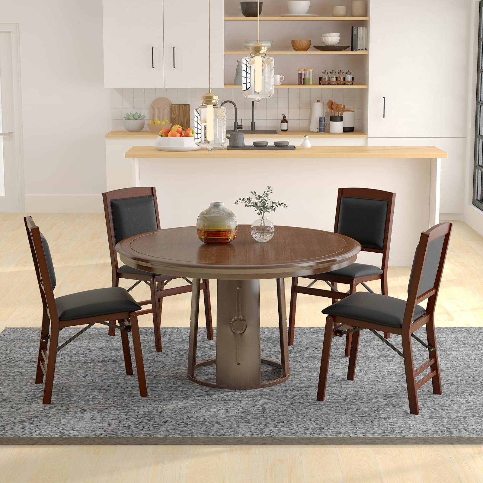 GOFLAME Folding Dining Chairs Set of 2, Foldable Chairs with PVC Padded Seat & High Backrest, Wooden Side Chairs, 2 Pack Dining Chairs for Living Room, Kitchen, Restaurant
