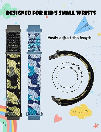 Khxriypha 2 pack Nylon Gizmo Watch Band Replacement for Kids,Compatible with Verizon Gizmo Watch 3 2 1 Gabb/T-Mobile SyncUP Kid Watch,20mm Braided hook & Loop Camo Wirstband for Boys Girls child