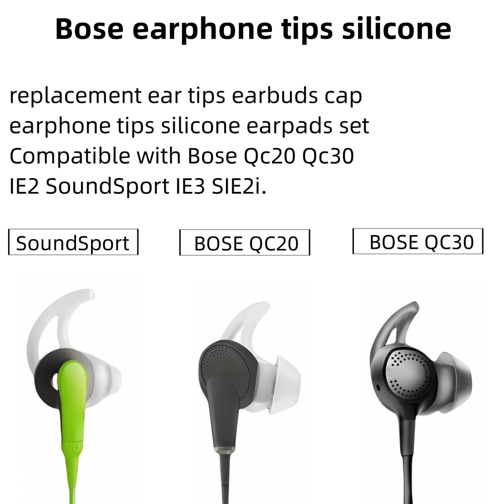 SNHTLS Silicone Replacement Ear Tips Ear Buds Tips Eargels Compatible with Bose Qc20 Qc30 IE2 SoundSport IE3 SIE2i Earbuds Replacement Tips Eartips for Earbuds 3 Pairs S Size
