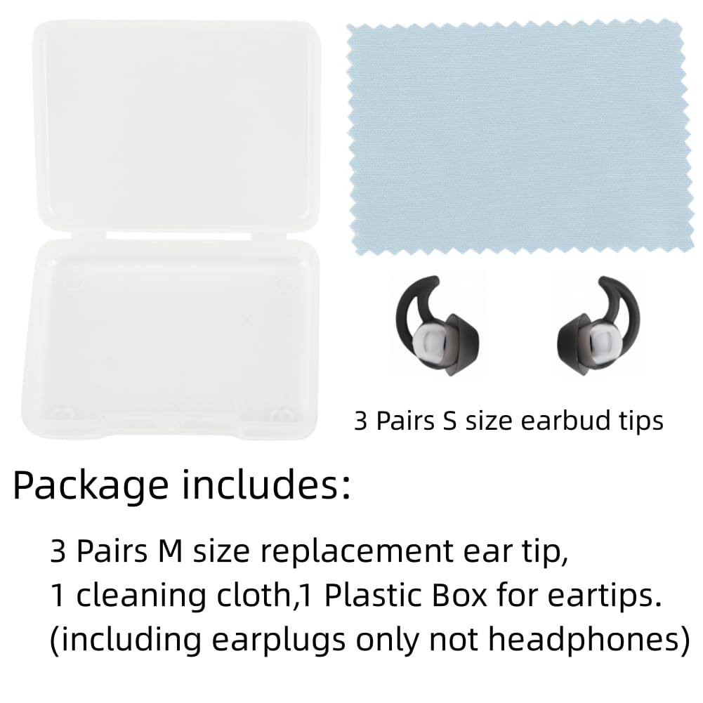 SNHTLS Silicone Replacement Ear Tips Ear Buds Tips Eargels Compatible with Bose Qc20 Qc30 IE2 SoundSport IE3 SIE2i Earbuds Replacement Tips Eartips for Earbuds 3 Pairs S Size