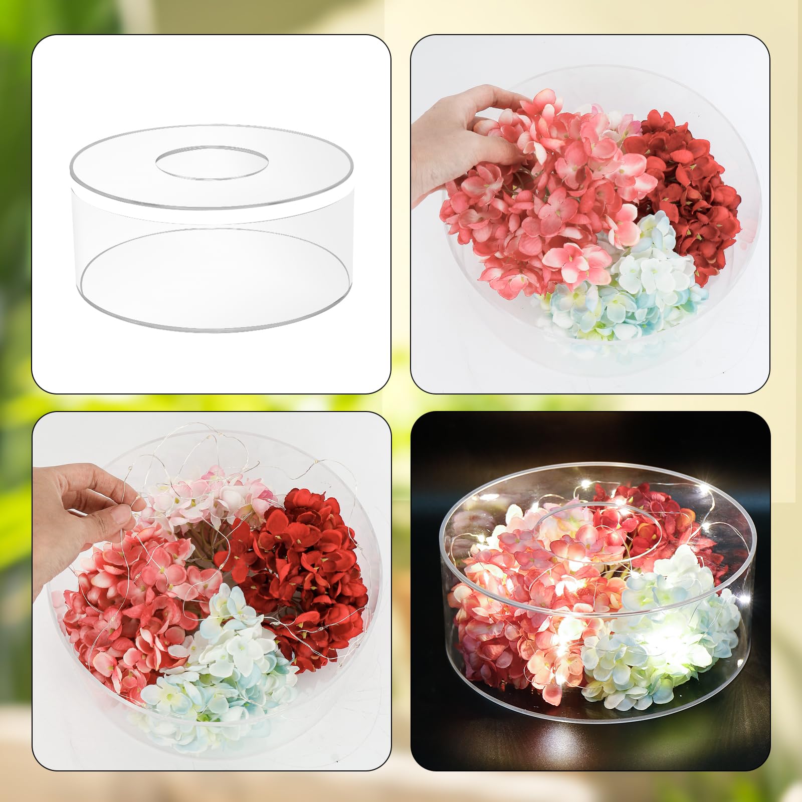 Cutora 3PCS Acrylic Cake Stand Fillable Clear Cake Riser Box Cylinder Round Display Case for Wedding Birthday Party 3 Tiers 8" 10" 12"
