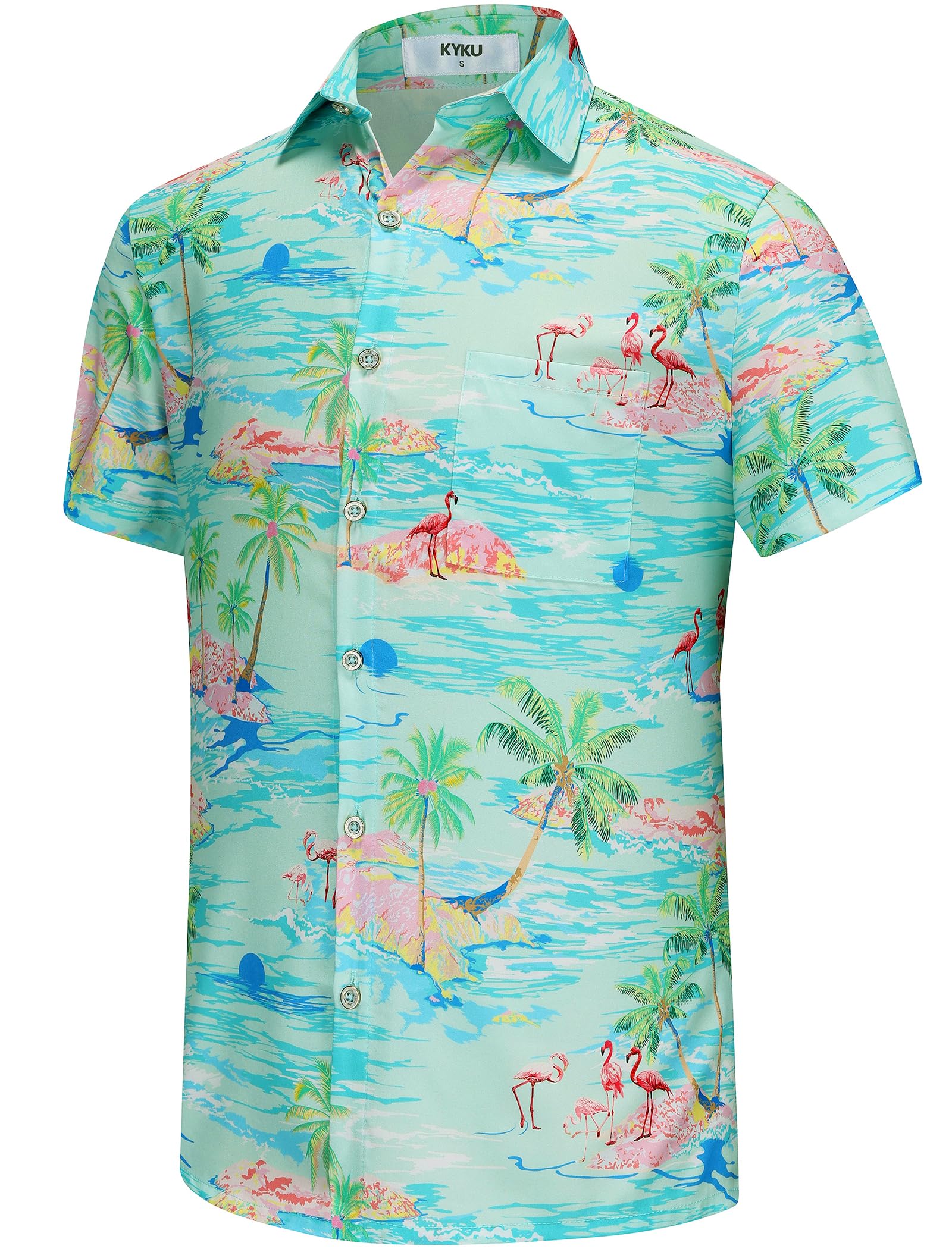 KYKU Men's Short Sleeve Tropical Shirts Hawaiian Button Down Shirt, Green, 2XL