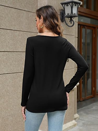 Micticsi Women Long Sleeve Tops V Neck T Shirts for Women Fall Tops Long Sleeve Tee Shirts Fitted Black