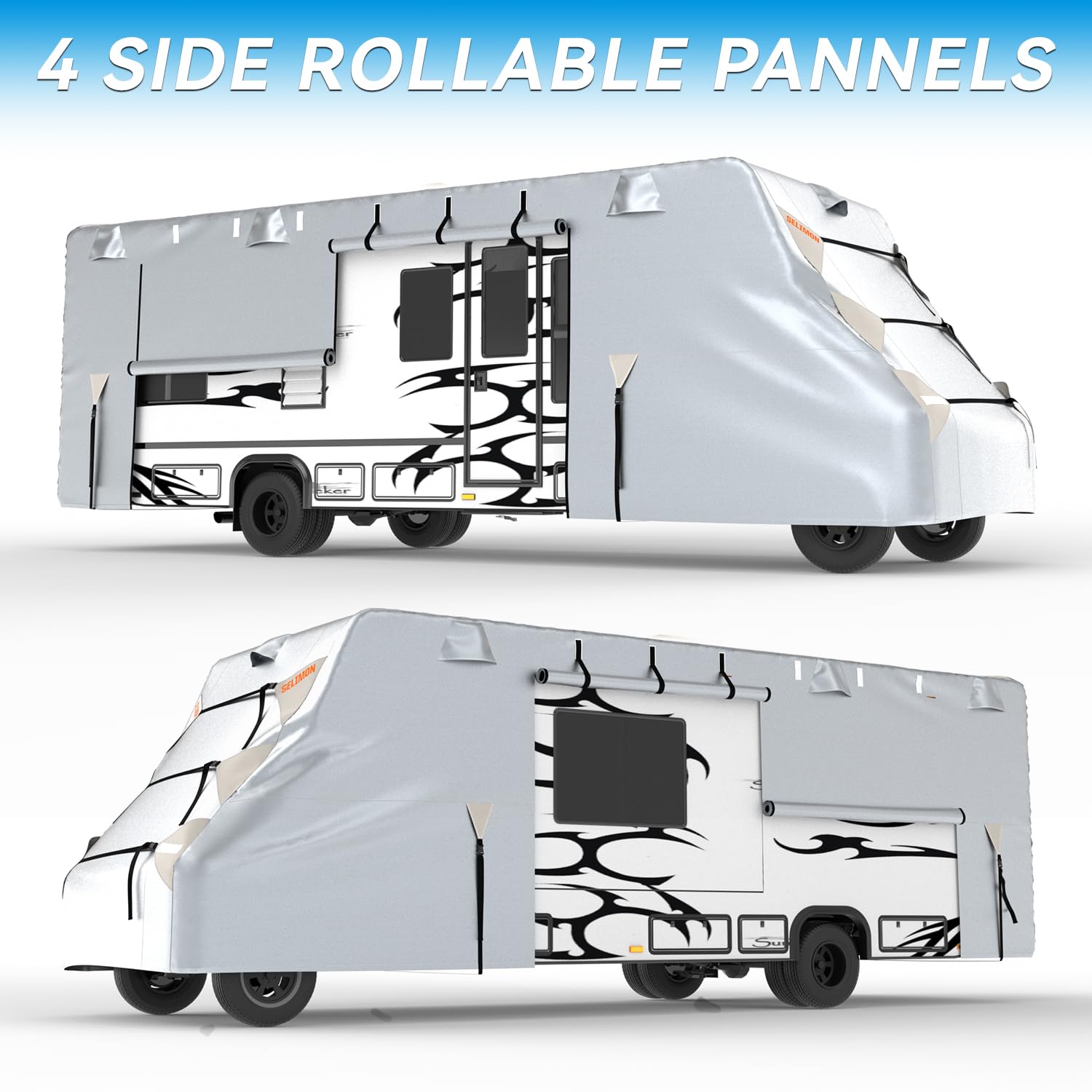 SELIMON 300D Top Class C RV Cover with Waterproof PU Coating Rip-Resistent & Anti-UV Winter Camper Cover Fits 23' to 26' Motorhome