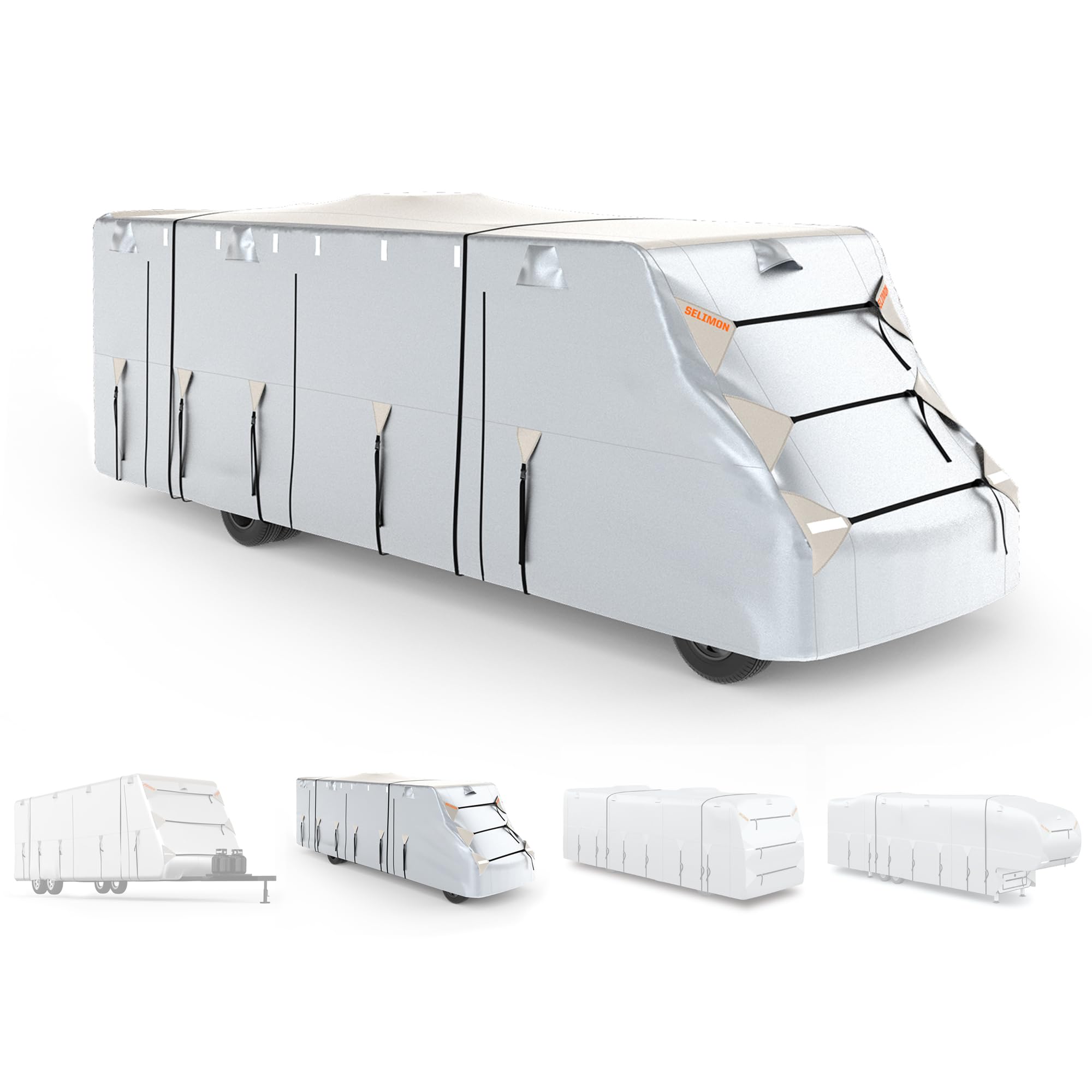 SELIMON 300D Top Class C RV Cover with Waterproof PU Coating Rip-Resistent & Anti-UV Winter Camper Cover Fits 23' to 26' Motorhome