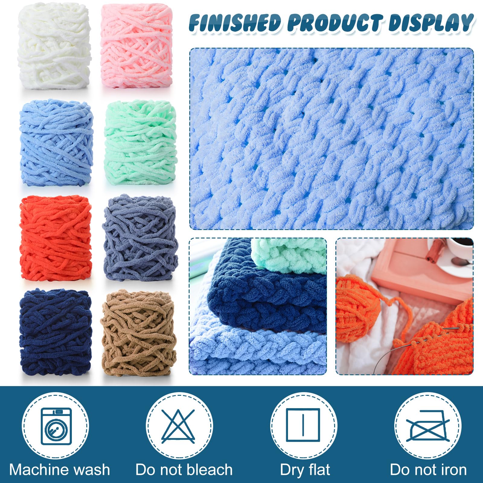 Buryeah 8 Pack Chunky Chenille Yarn for Crocheting Soft Thick Fluffy Yarn for Hand Knitting Bulky Velvet Blanket Plush for Weaving DIY Crafts Each 3.5 oz 55 Yards (Multicolor)